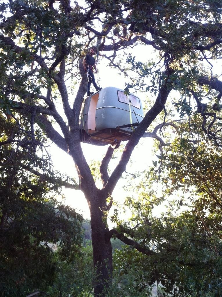 Fort A Day: A classic camper hoisted 30 feet into a tree, as a treefort!?