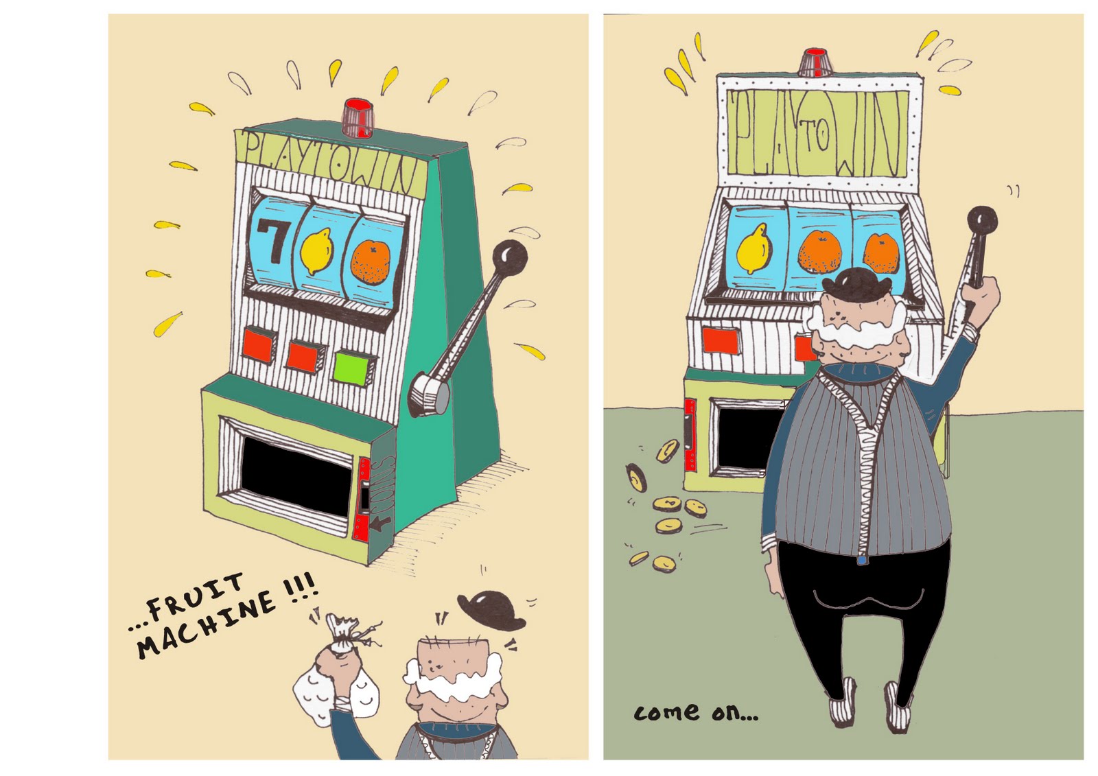 FromTheBottomOfMyArt: [ *One-armed bandit - the fruit machine* comic ]
