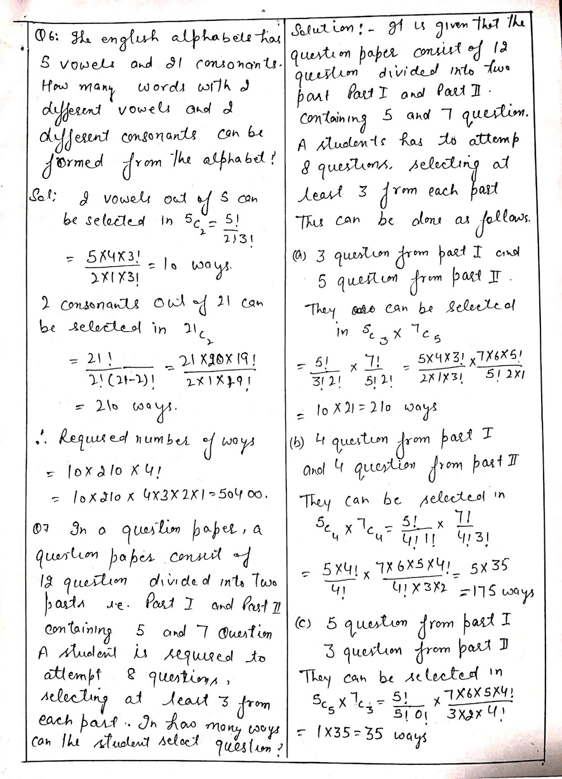 Permutations and Combinations Class 11 Maths HANDWRITTEN Notes