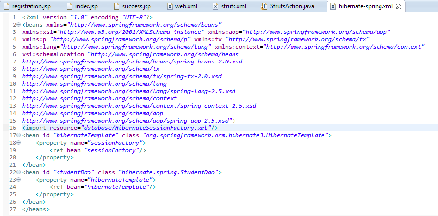 Code Beginners Struts Spring Hibernate Integration