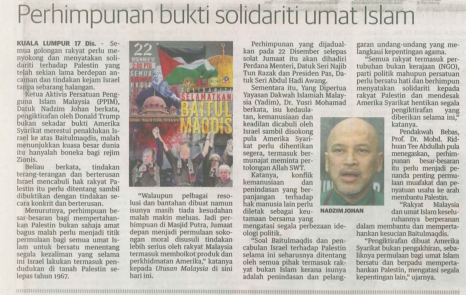 Blog Rasmi PPIM: 4256) PERHIMPUNAN BUKTI SOLIDARITI UMAT ISLAM – UTUSAN ...