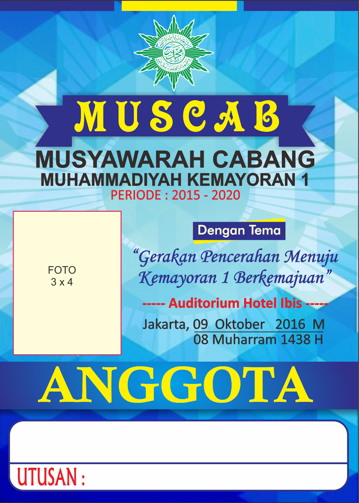 Desain ID Card Anggota Musyawarah Cabang (MUSCAB) Muhammadiyah Kemayoran 1