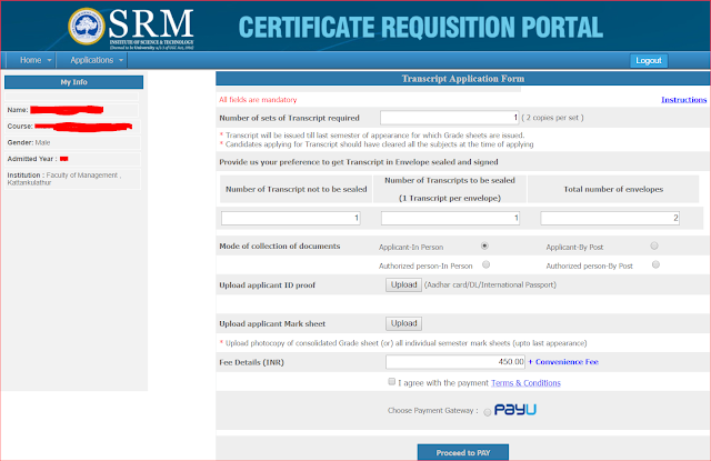 WES - Transcript Application process for SRM university ~ Blog of Plots