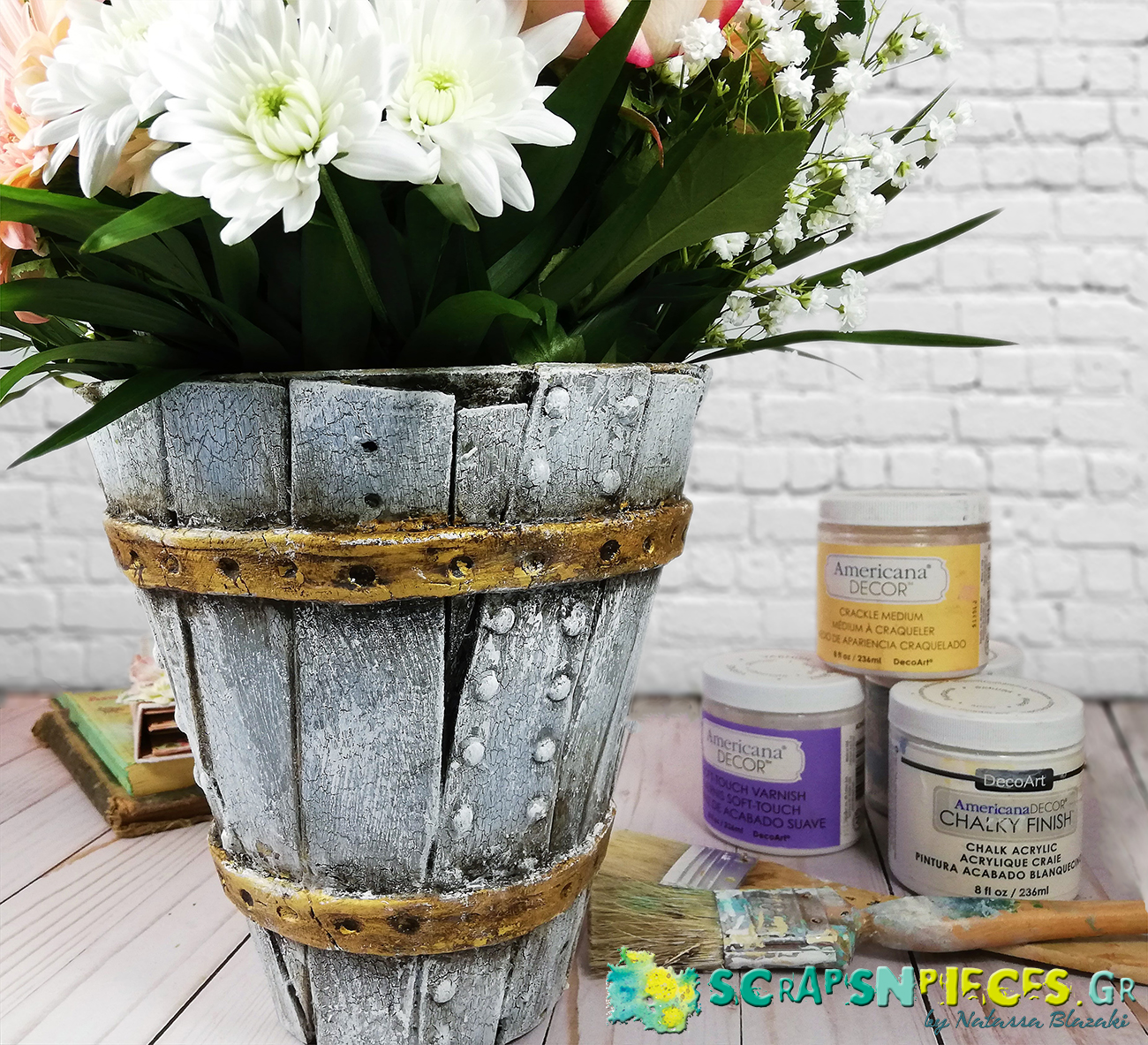 Scraps N Pieces - the Blog: Flower Container Revamp by Natassa Blazaki