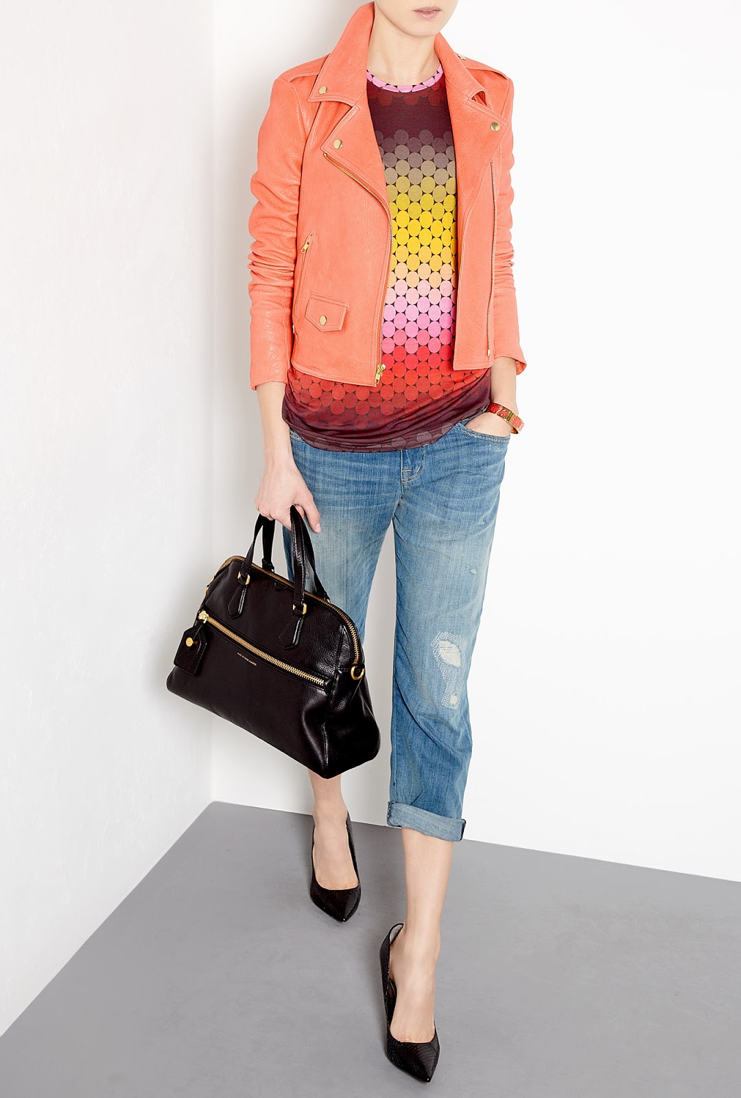 Orange biker jacket - Bayberry Chic