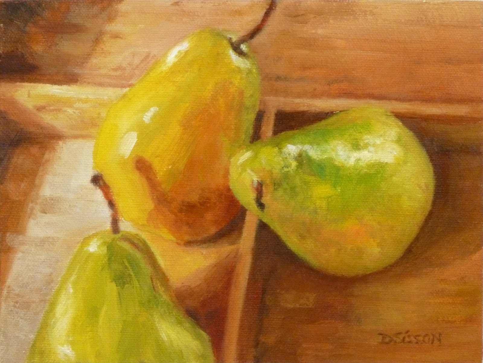 Daily Painters of Arkansas: Boxed Pears Debra Sisson Oil Painting Fruit ...