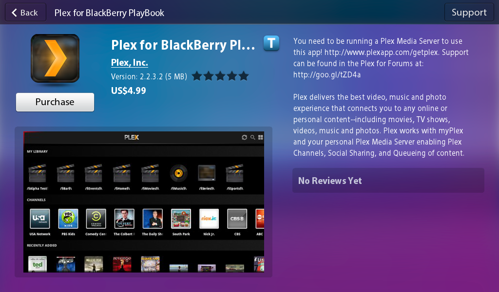 Plex for Blackberry Playbook