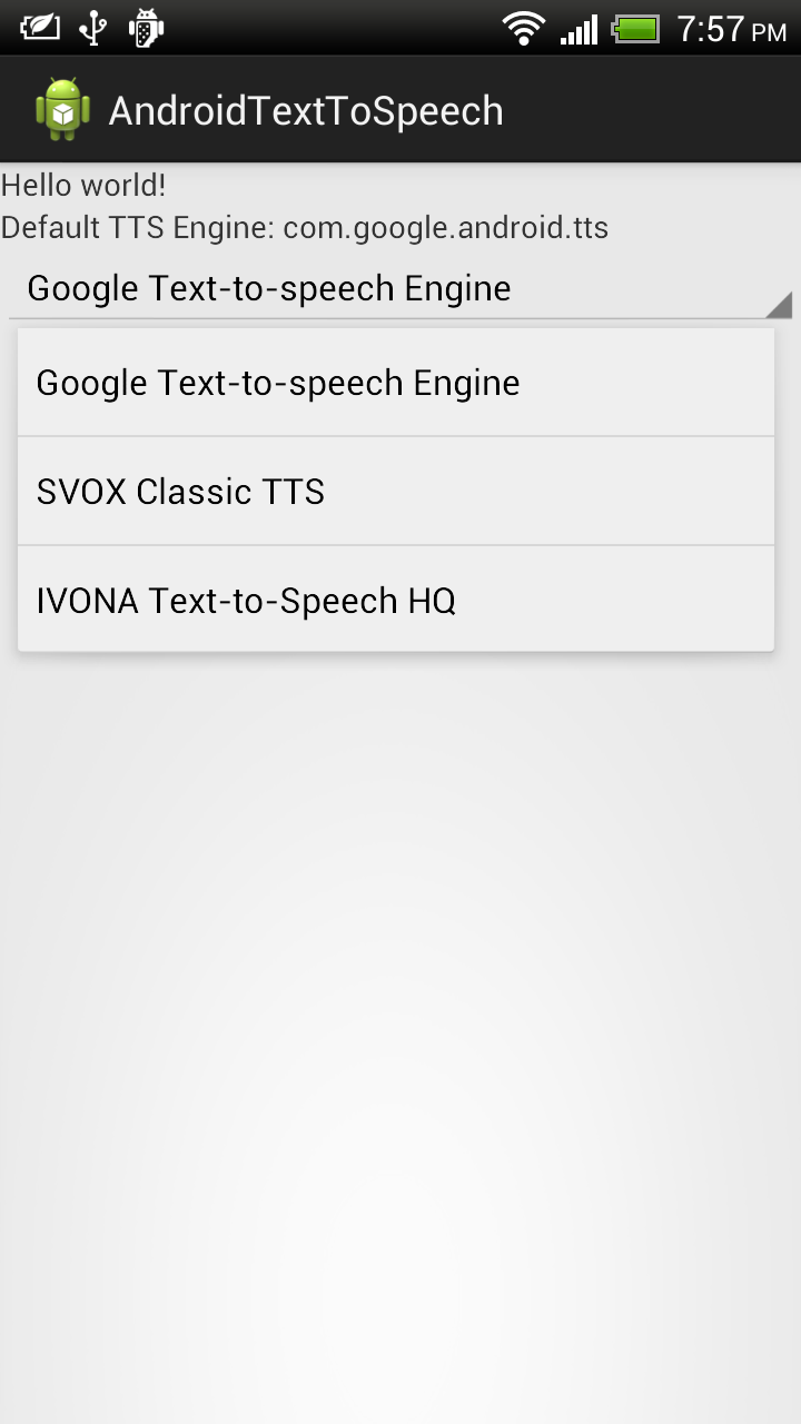 Android Coding: Get installed TTS engines, by calling getEngines() method.