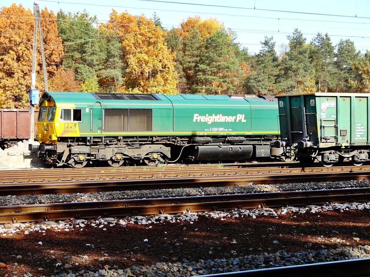 Class 66008 FPL z wagonami Eamnoss11 na towarowym Rembertowie | Torowy