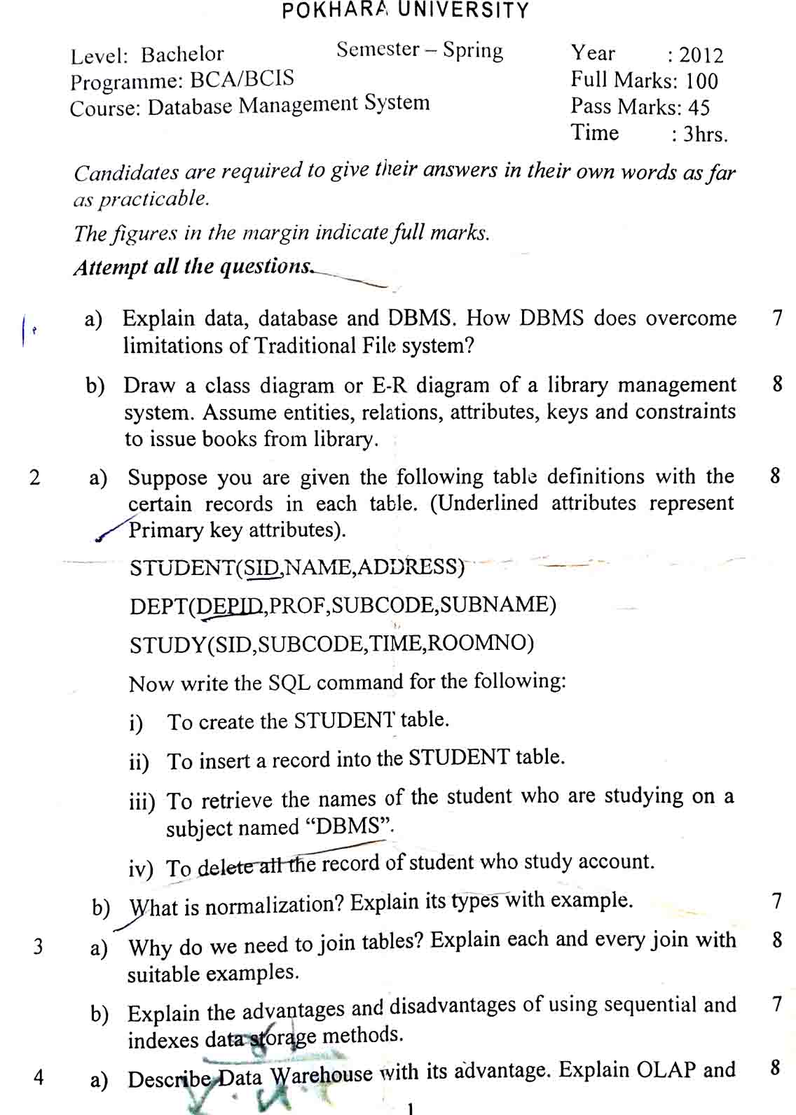 BCA QUESTION BANK: DBMS