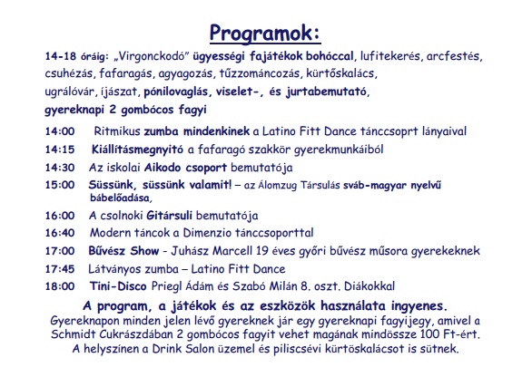 Nálunk Csolnokon: Gyereknapi programok