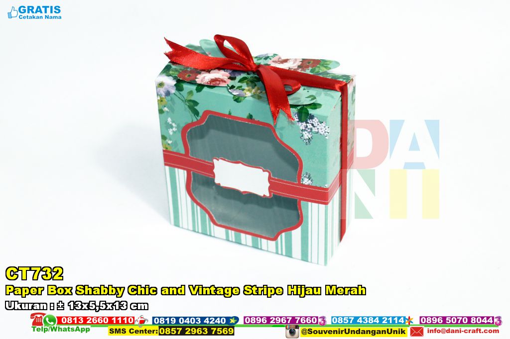 Paper Box Shabby Chic And Vintage Stripe Hijau Merah | Souvenir Pernikahan