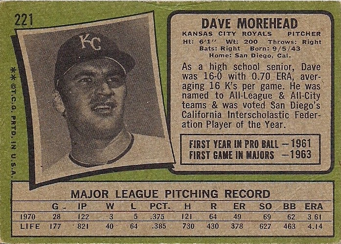 Topps 1971: no. 221 - dave morehead