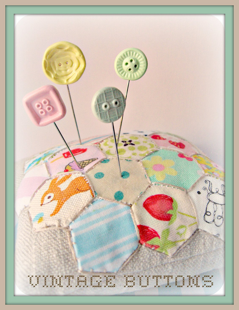 Pinks & Needles: Vintage Button Pin Toppers