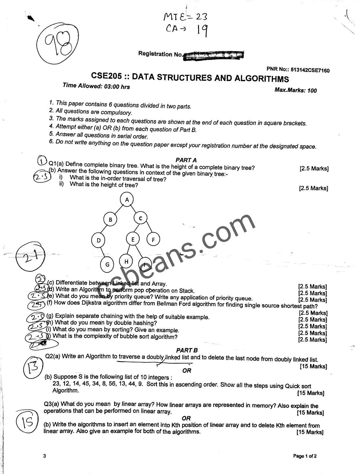 Lpu Ete Cse205 Data Structures And Algorithms ~ Cs Beans Leading