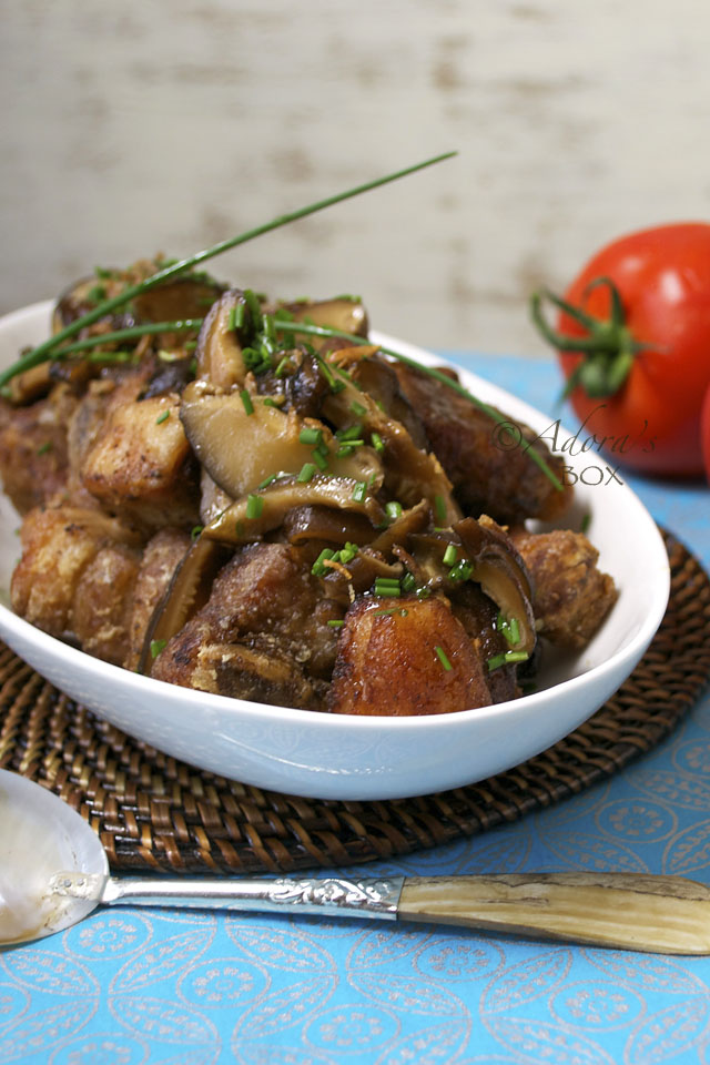 Adora's Box: CRISPY ADOBO WITH CHINESE MUSHROOMS AND CHIVES