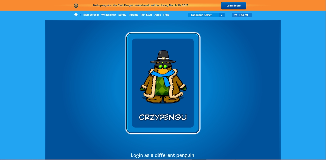 Crzypengu in Club Penguin Cheats: New Club Penguin Log In message.