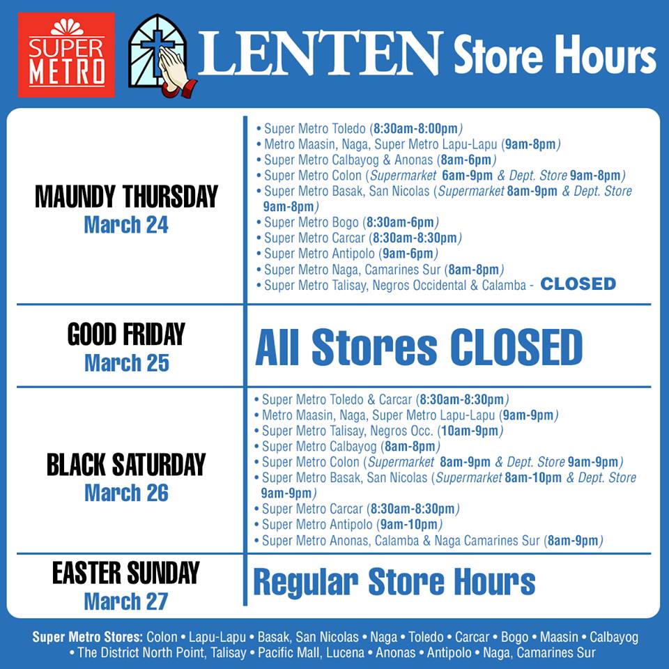 Manila Shopper: Holy Week 2016 Schedule of Malls, Supermarkets & Theme ...