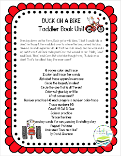 DUCK ON A BIKE TODDLER BOOK UNIT ~ Book Units by Lynn