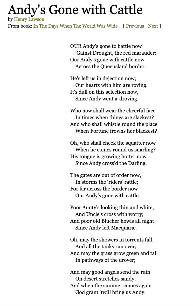 Pedagogical Posturing: Our Andy's Gone With Cattle Now