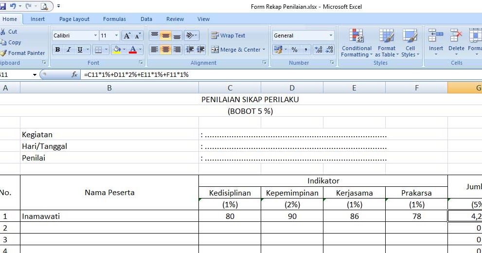berajah bareng nggih: Membuat Tabel Rekap Penilaian menggunakan formula ...
