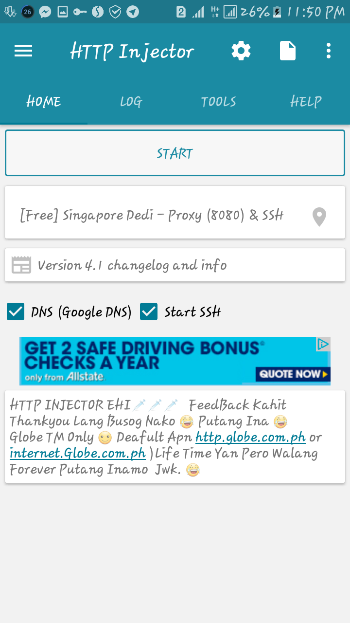 How to connect in http injector using globe switch