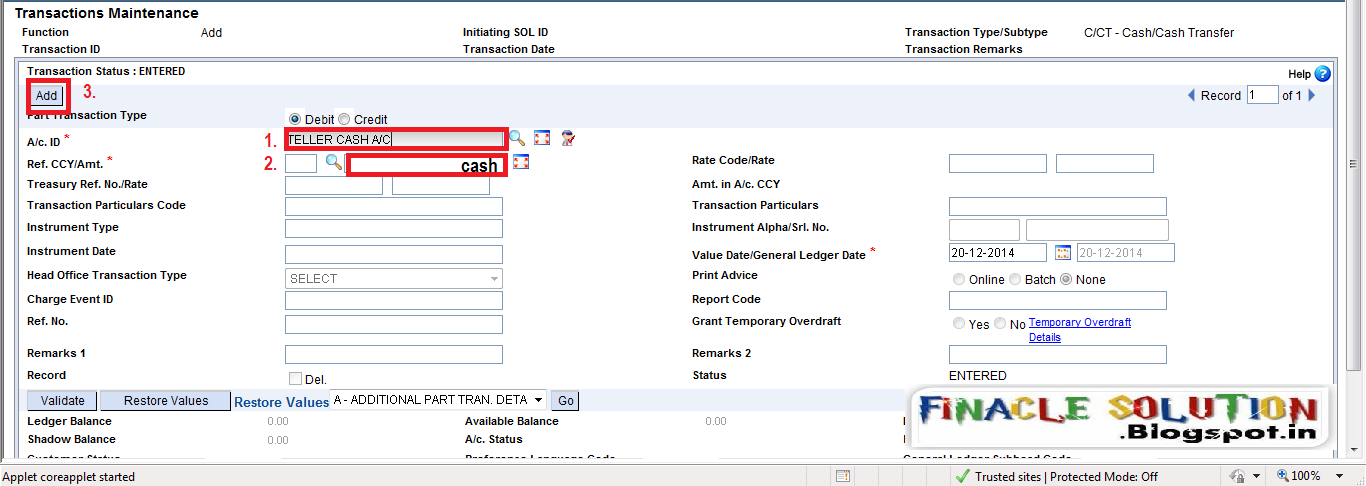 Vault Teller Cash Transfer in DOP Finacle