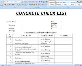 concrete checklist spreadsheet doc - Civil engineering program