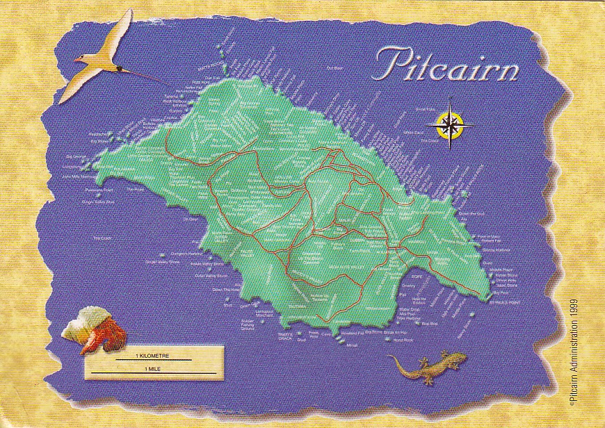 Postcard A La Carte: Pitcairn Islands - Island Map