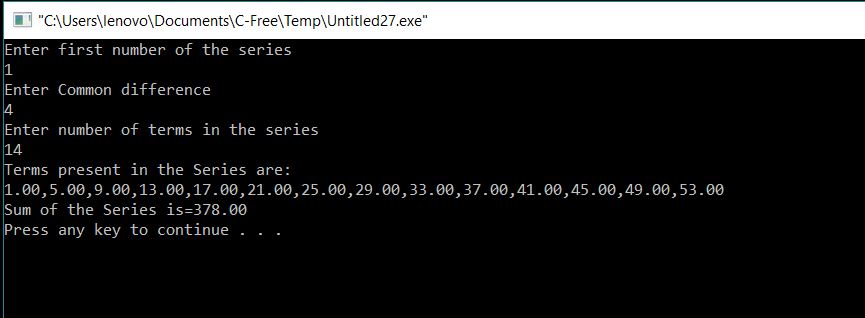 All C Programs: Display Series in AP along with Sum for given Common ...