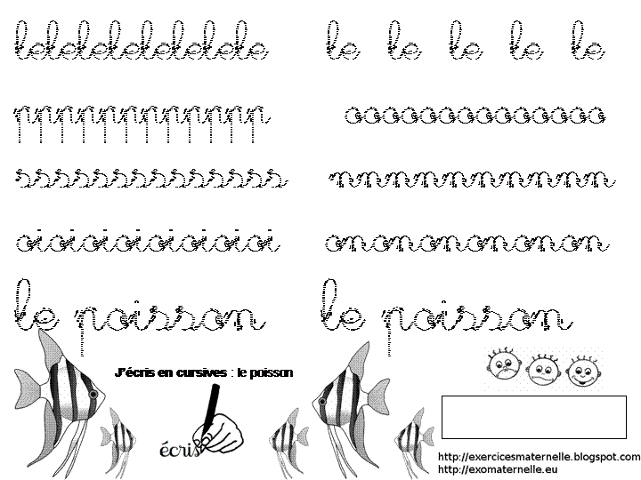 Maternelle: Un poisson est un poisson, écrire en cursives