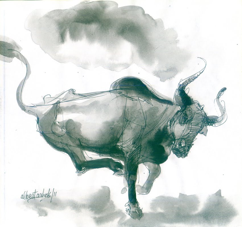 CHARCOAL DRAWING for SALE and Review: Again, my bulls are out for your wall