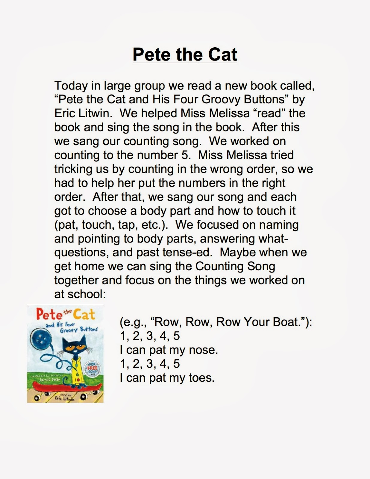 Miss Melissa's Speech : Pete the Cat