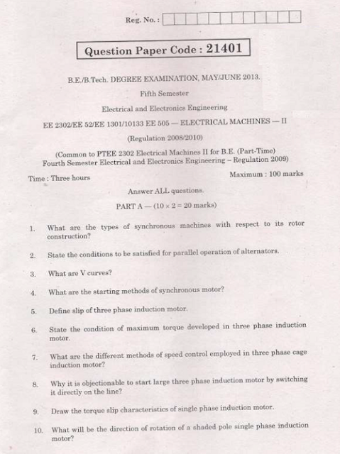 EE2302 Electrical Machines II May June 2013 Question Paper - University ...