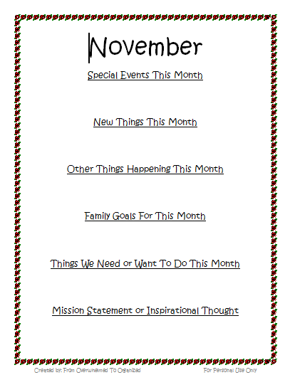 November Family Goals {Free Printable} | From Overwhelmed to Organized ...