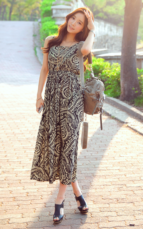 [Chuu] Vintage Printed Maxi Dress | KSTYLICK - Latest Korean Fashion ...