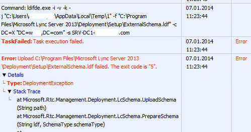 Lync Schema prep (update) error - The exit code is 5