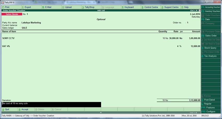 How to prepare quotation in Tally ERP 9? - Akki Cinematography