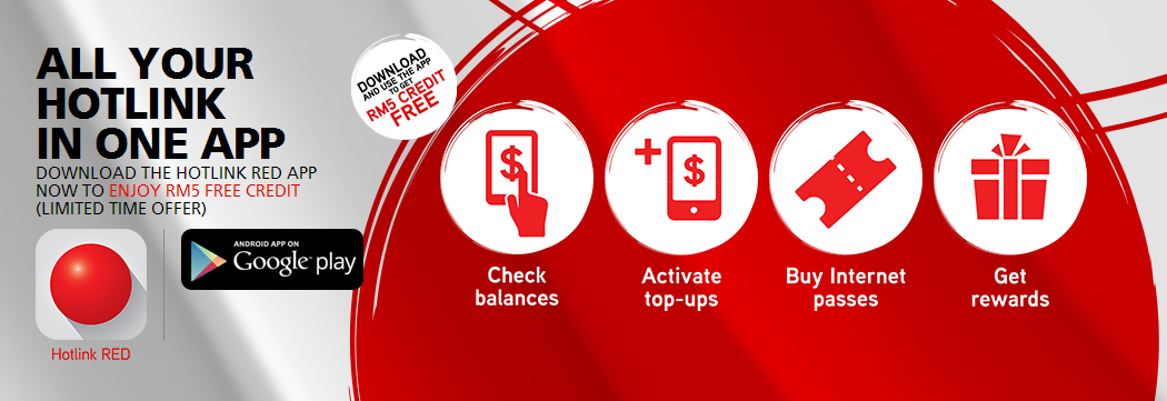 下载 Hotlink RED 获取免费 RM 5