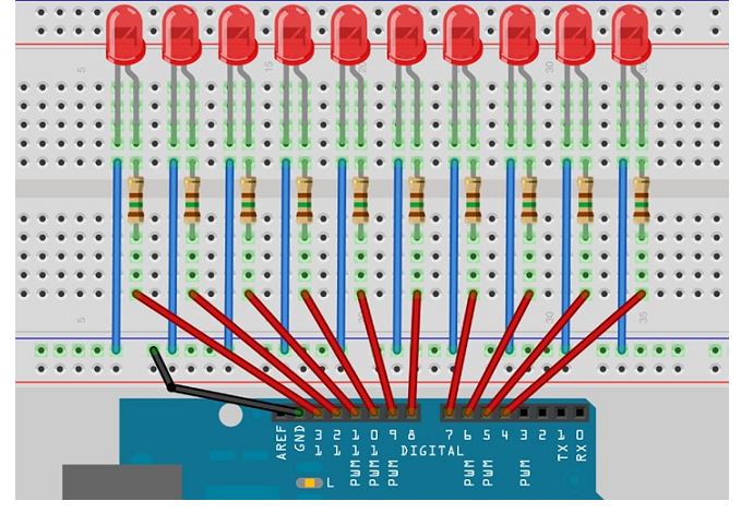 LED Chase Effect using Arduino ~ Electronics Hotspot