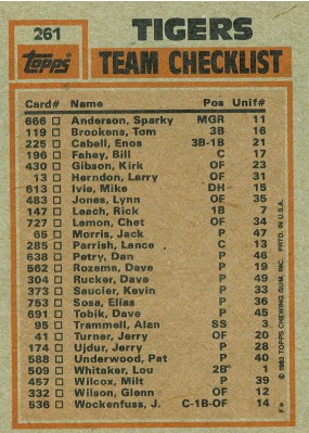 1983 Topps Blog: #261 1982 Detroit Tigers