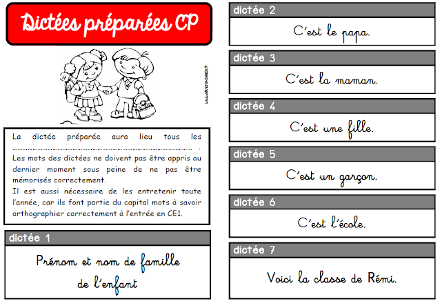 A l'encre violette: DICTEES PREPAREES CP