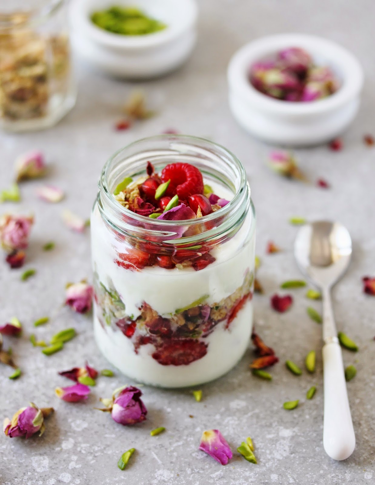 Rose, Orange Blossom & Pistachio Breakfast Parfait | Beela Bakes