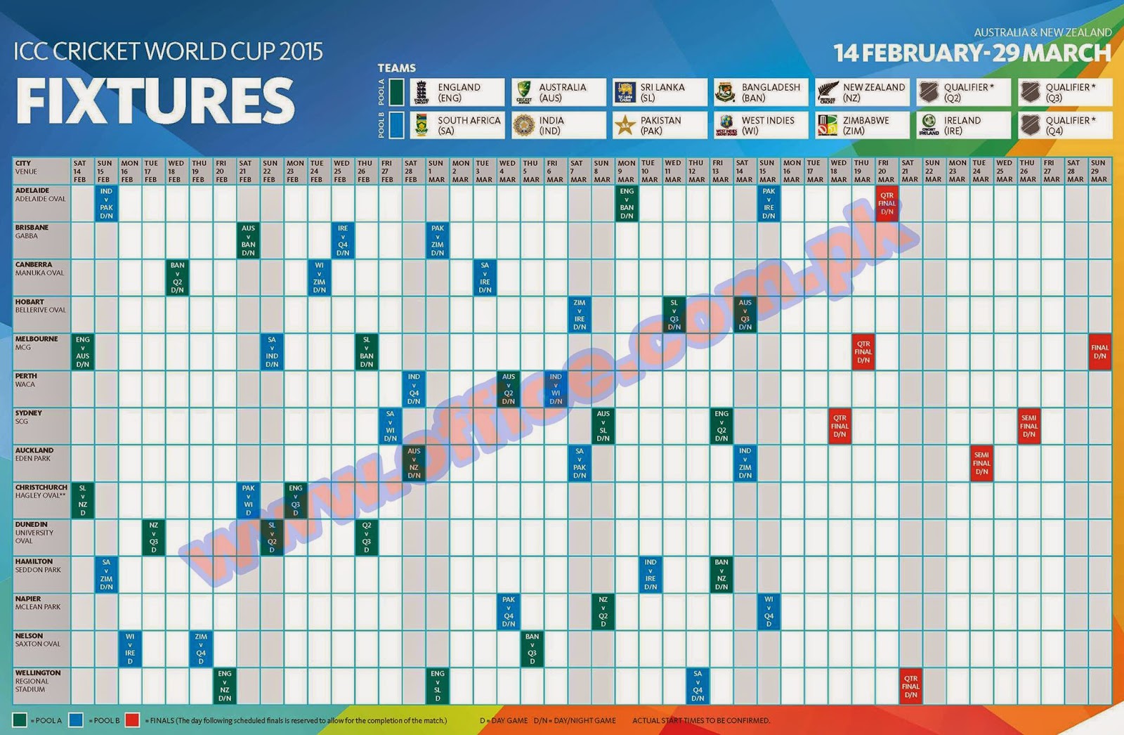ICC Cricket Word Cup 2015 Fixtures - Office Notes