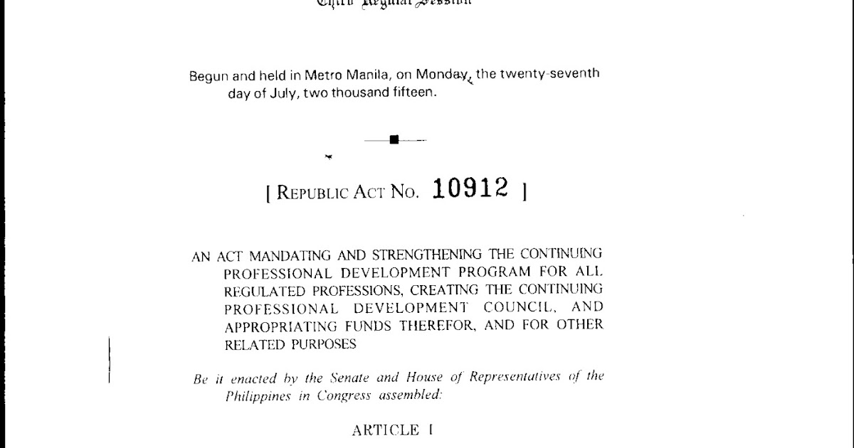 RA No. 10912: Continuing Professional Development Act of 2016 ...