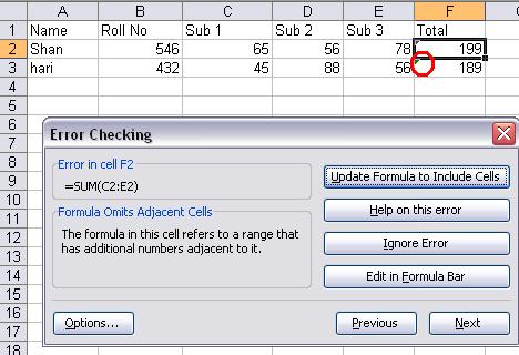 Error Checking in Microsoft Excel 2003 - www.etutorialnotes.blogspot.com