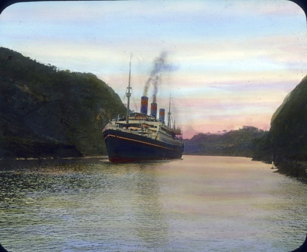transpress nz: ship in the Panama Canal circa 1920