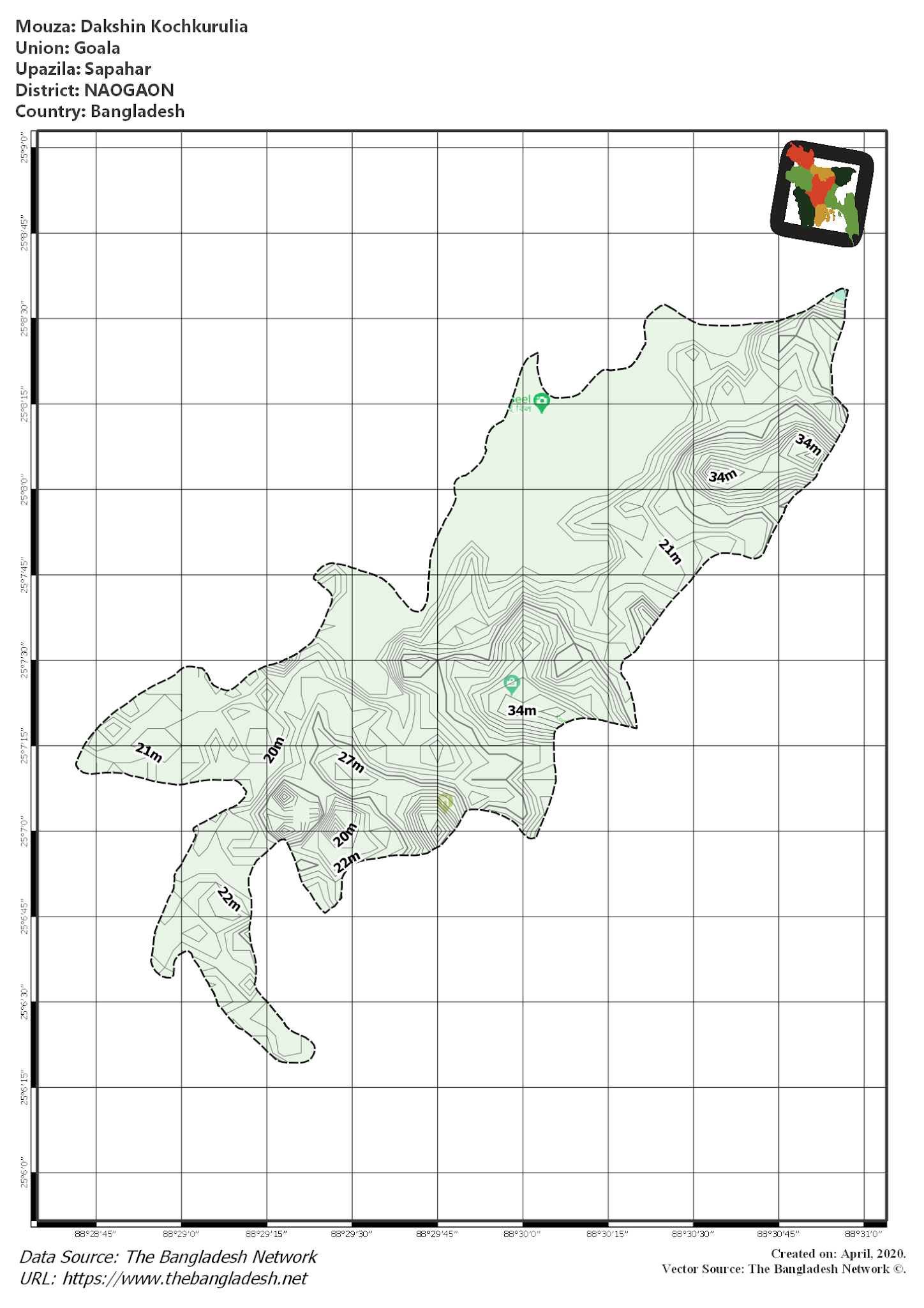 Map of Dakshin Kochkurulia Mouza, Sapahar, Naogaon