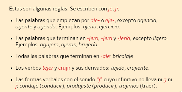 O baúl de quinto de primaria: Reglas palabras con je, ji
