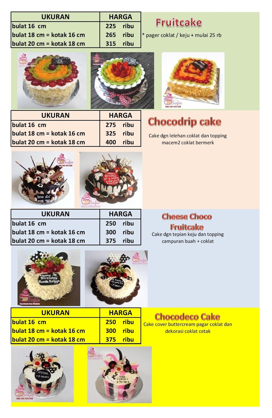 Kue Ulang Tahun Madiun: DAFTAR HARGA CAKE DAN CUPCAKE